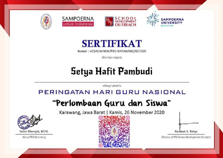 Setya Hafit Pambudi Sertifikat Perlombaan Guru Dan Siswa | PDF