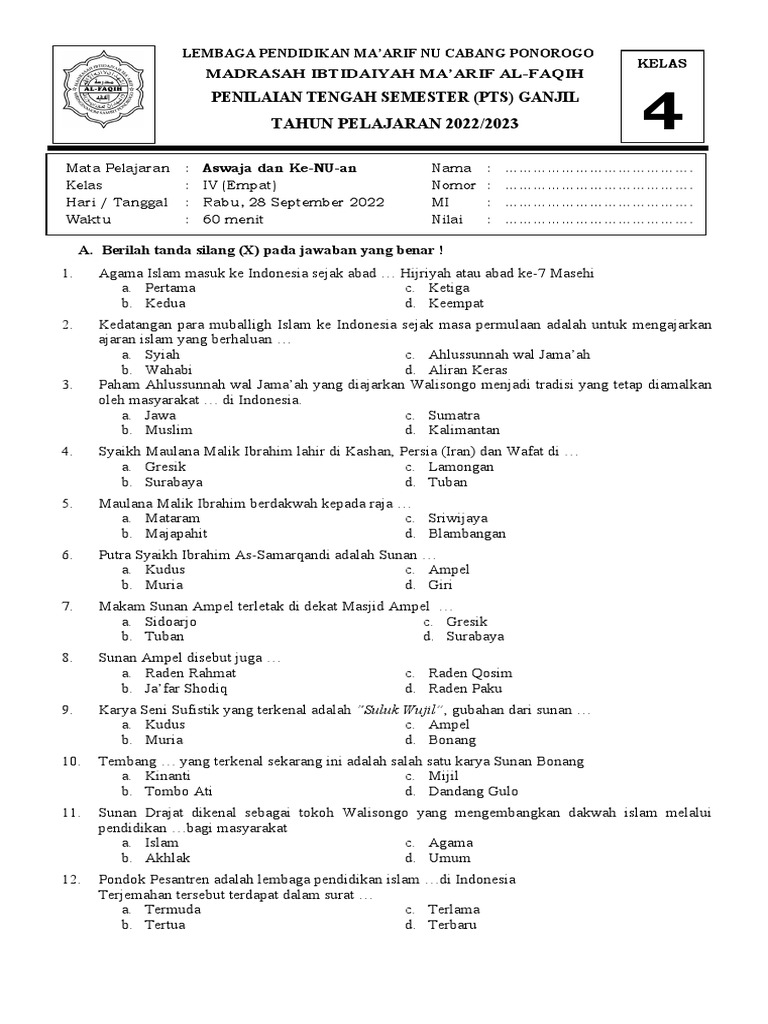 New - Master Soal - Aswaja - 4 | PDF