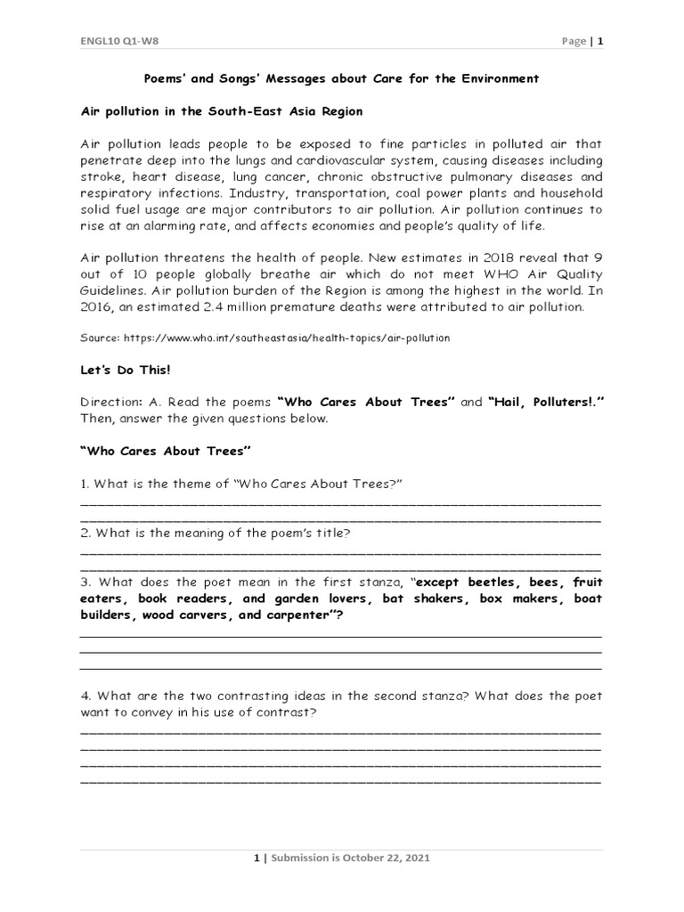 WEEK 8-Poems | PDF | Air Pollution | Respiratory Diseases