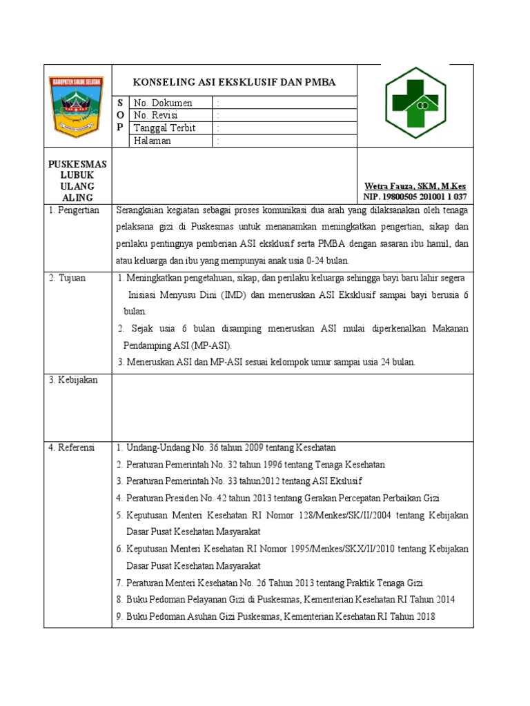 SOP 9. Konseling ASI Eklusif Dan PMBA | PDF
