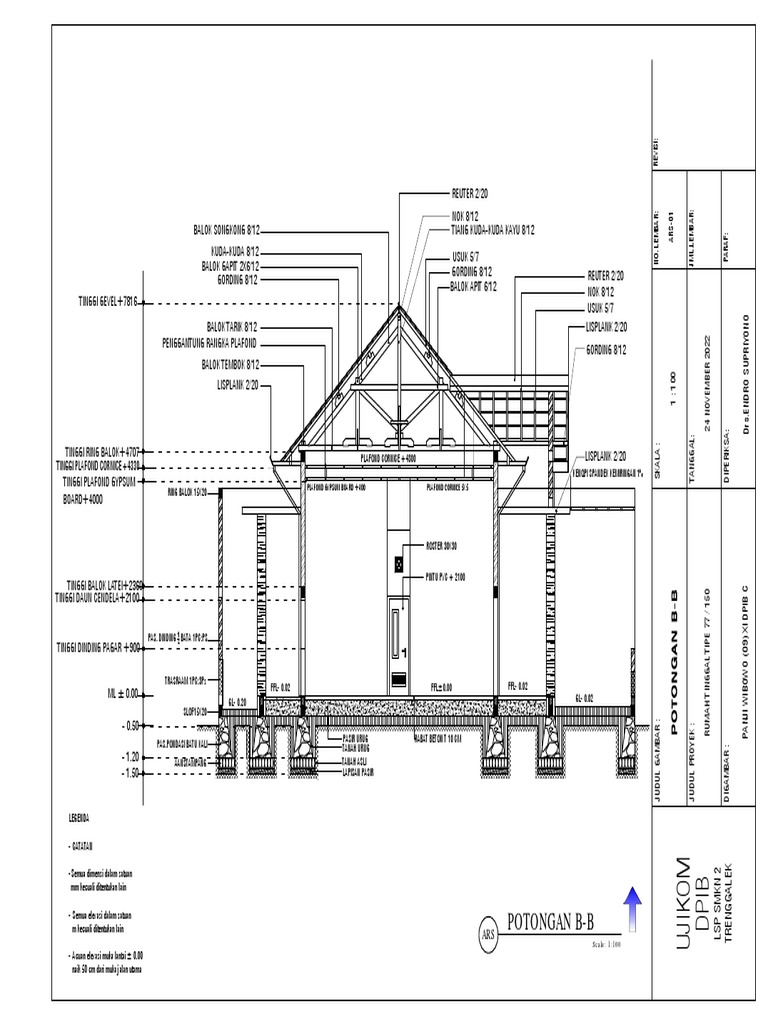 Potongan B-B: Tinggi Plafond Cornice+4330 | PDF