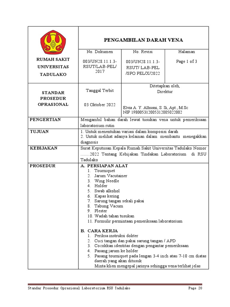 Spo Pengambilan Darah Vena | PDF | Sains & Matematika