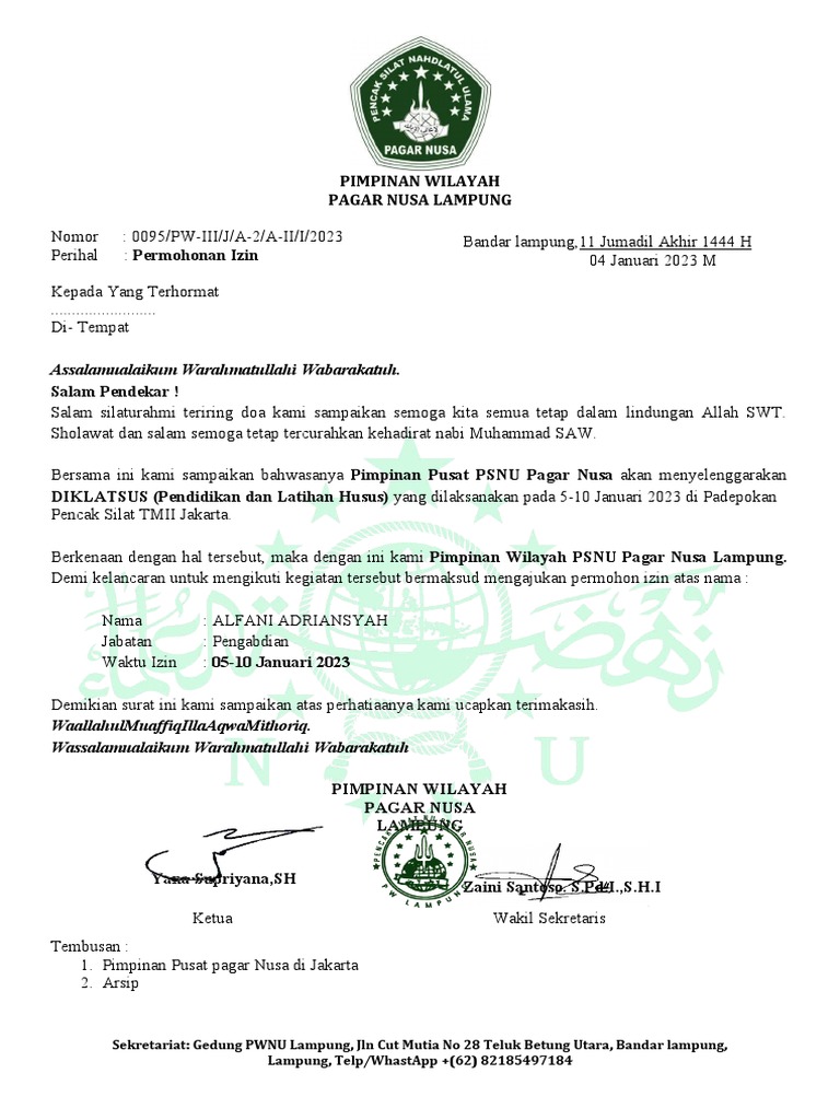 Contoh Surat Perizinan | PDF