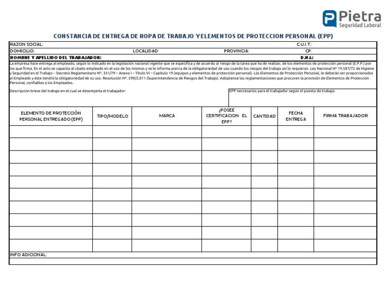 Formulario Constancia Entrega Epp Resolucion 299 11 | PDF | Justicia | Crimen y violencia