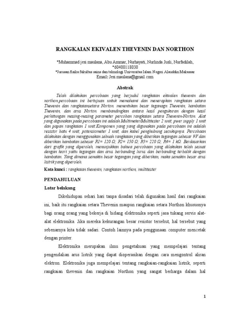 Jurnal Rangkaian Thevenin Dan Norton | PDF | Sains & Matematika