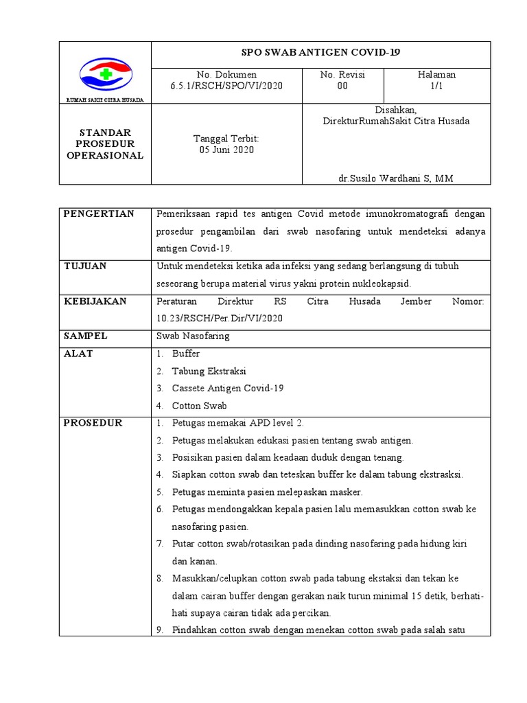 Sop Swab Antigen Covid-19 | PDF