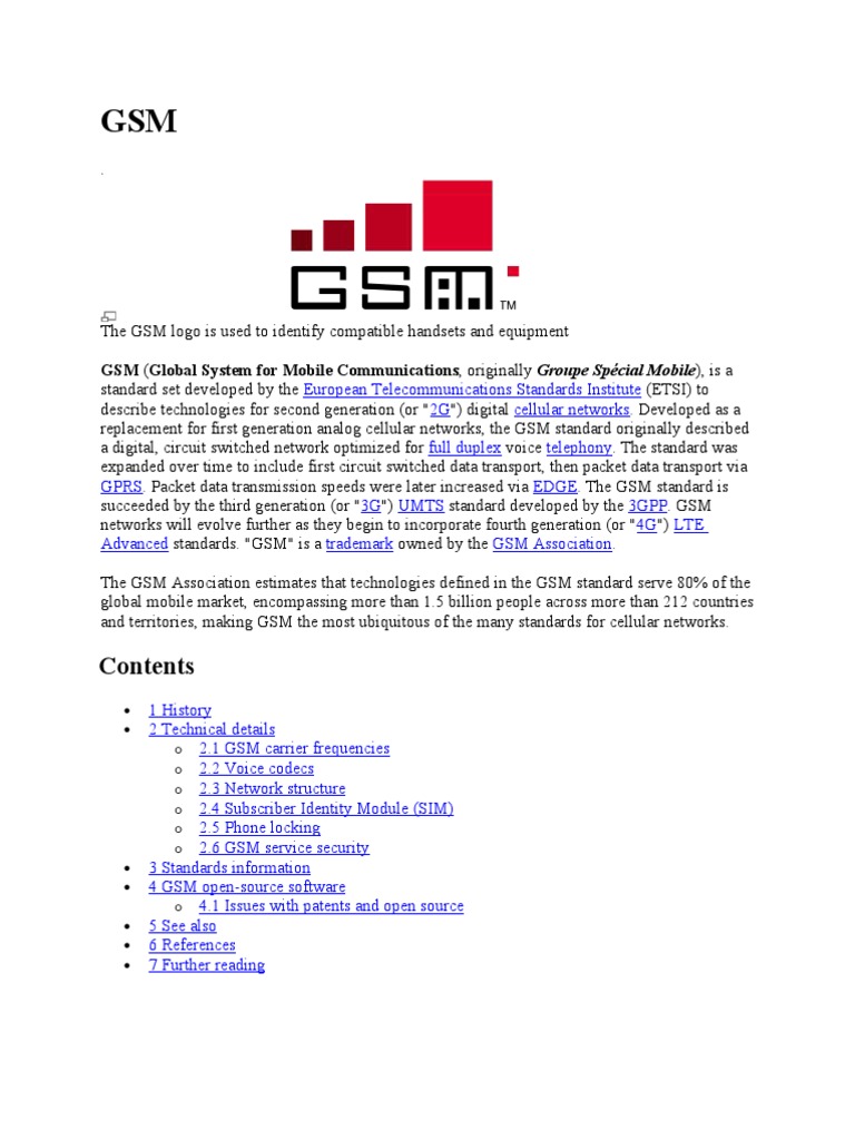 Gsm Global System For Mobile Communications Originally Groupe Spécial