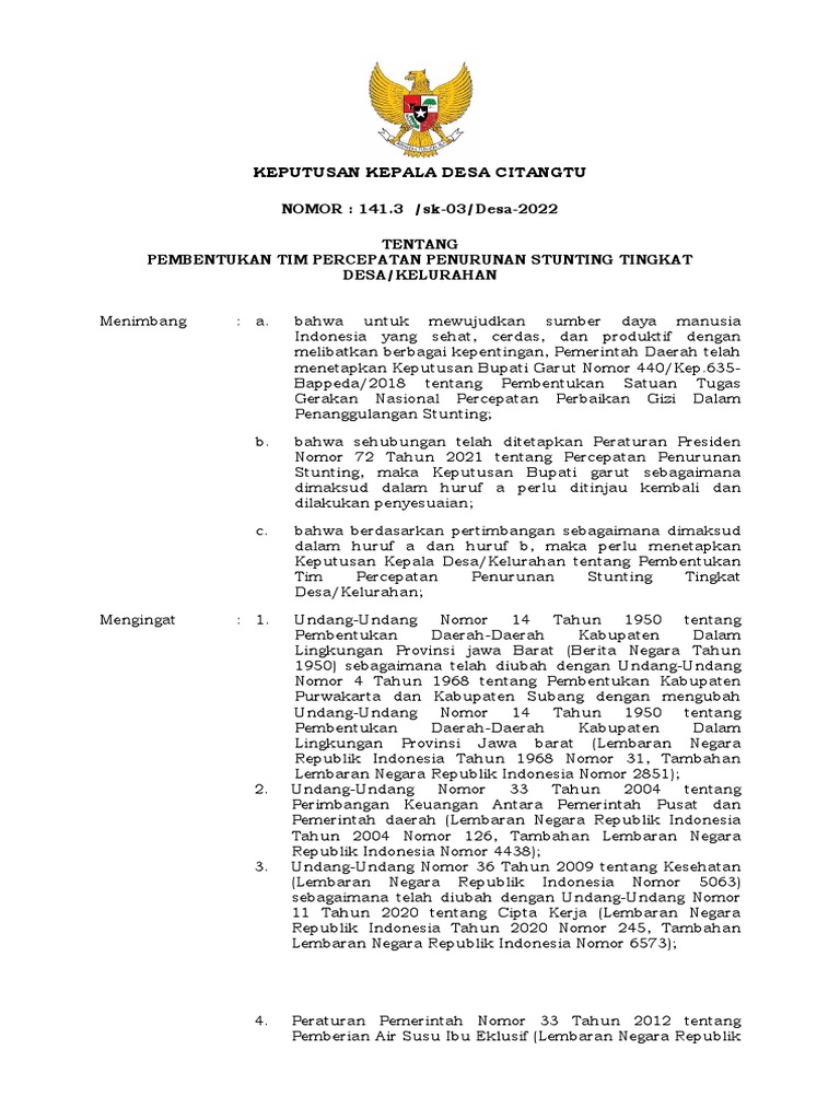 SK Pembentukan Tim Percepatan Penurunan Stunting | PDF