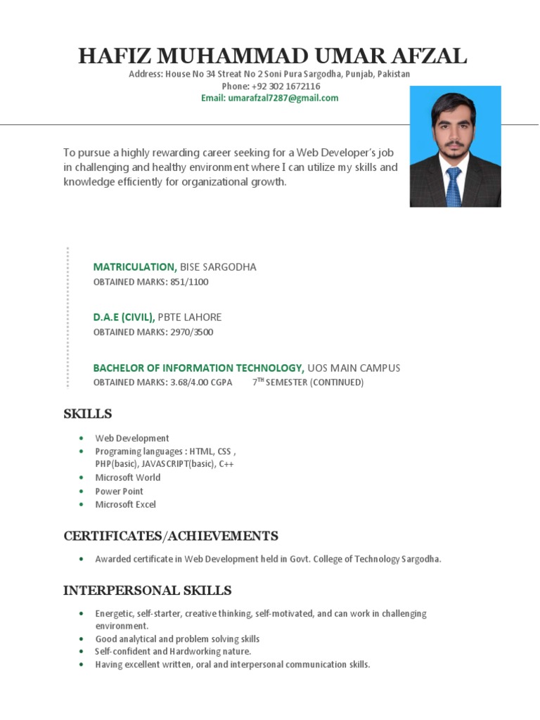 Hafiz Muhammad Umar Afzal CV | PDF