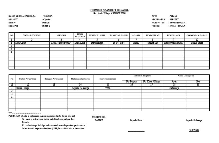 Formulir Isian Data Keluarga | PDF