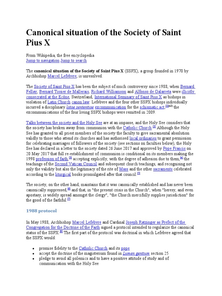 Canonical Situation of The Society of Saint Pius X | PDF | Catholic Church | Christian Organizations