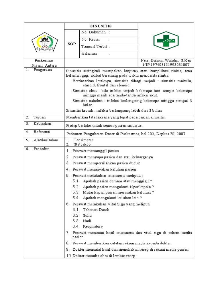 SOP Penanganan Sinusitis di Puskesmas | PDF