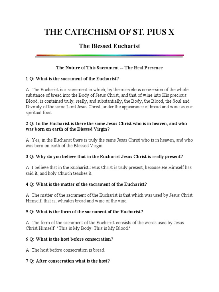THE CATECHISM OF ST. PIUS X The Blessed Eucharist | PDF | Eucharist | Sacrifice