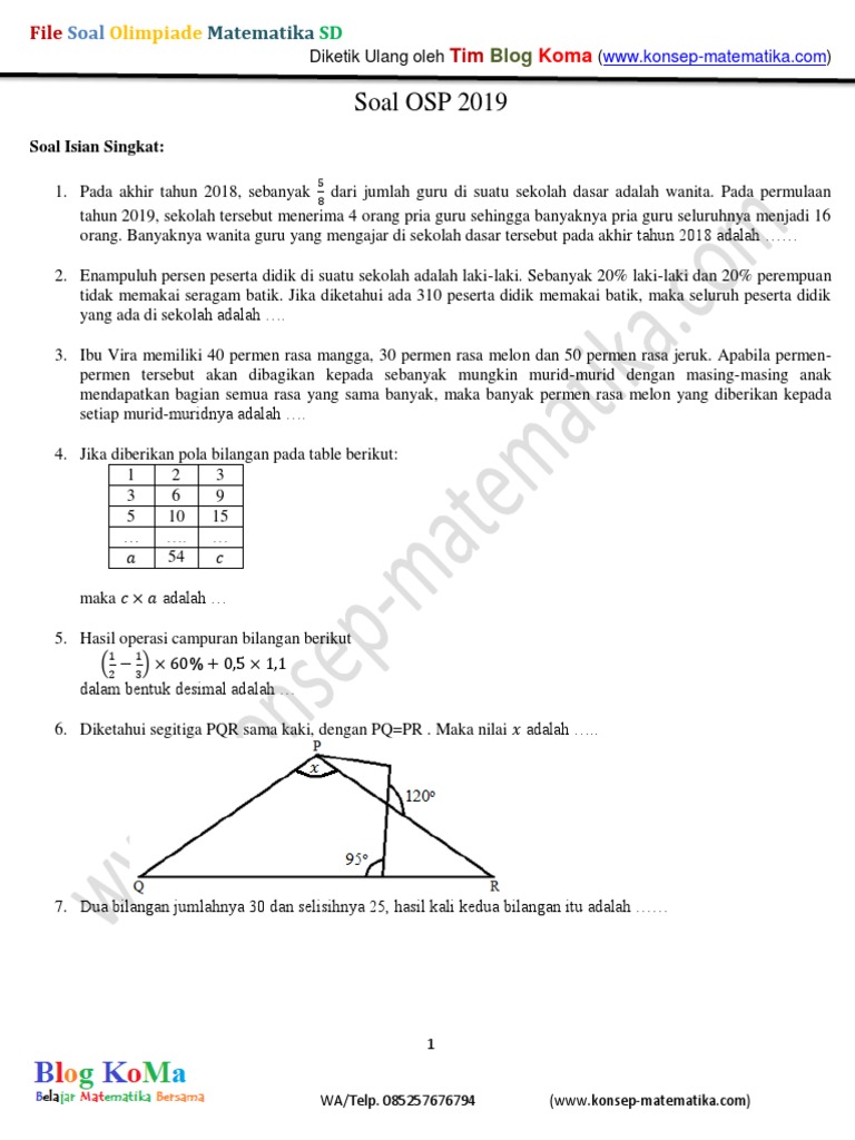 2019 Soal OSP Matik SD | PDF