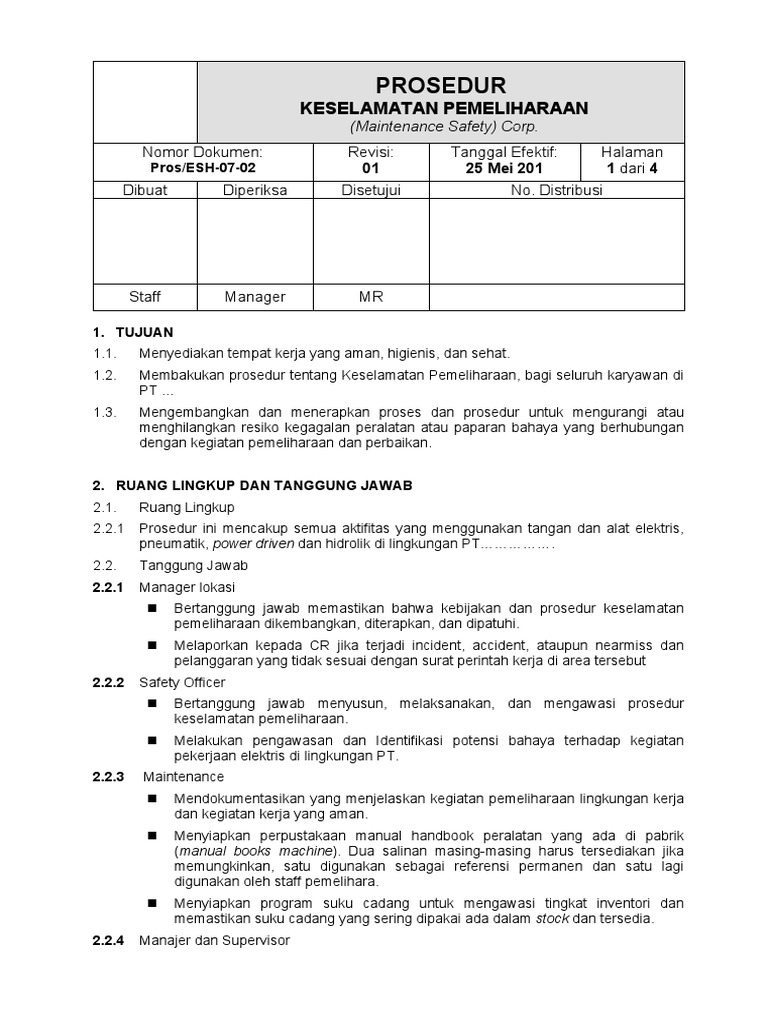 SOP 35 Keselamatan Pemeliharaan Maintenance Safety (SFILE | PDF