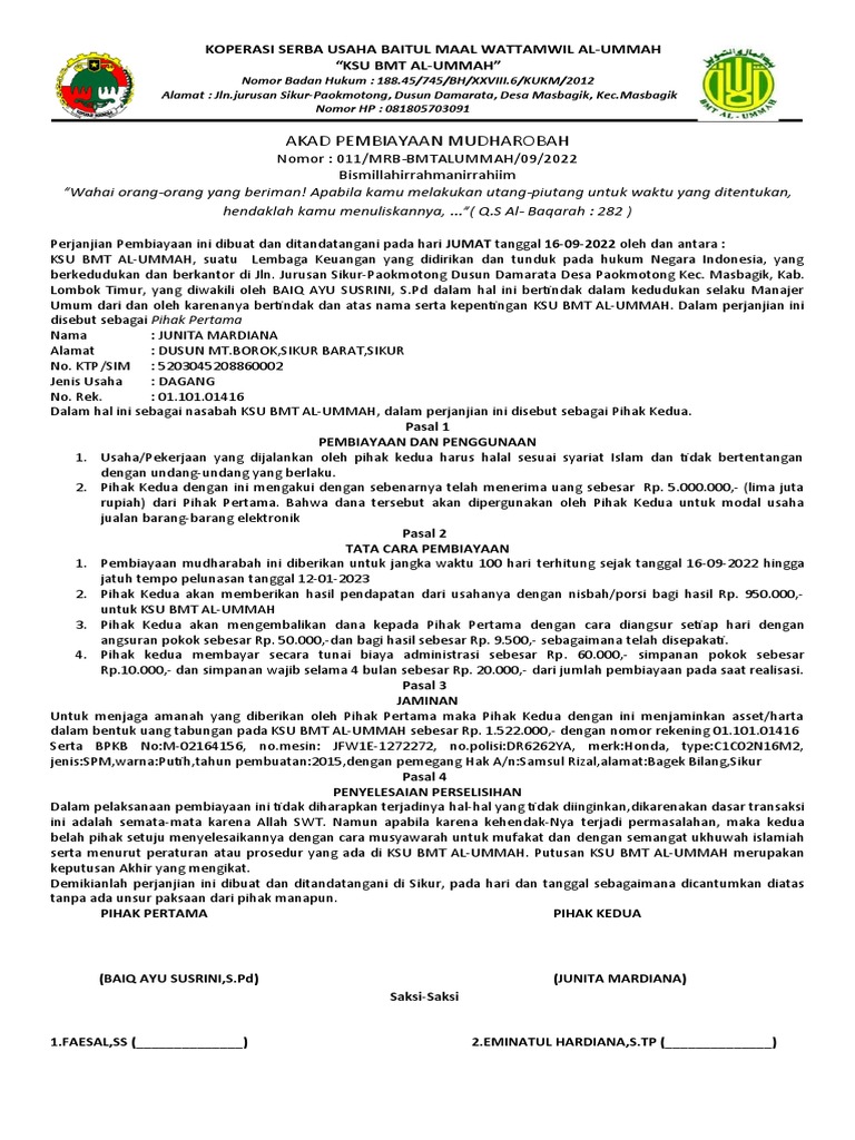 Aqad Mudarobah | PDF