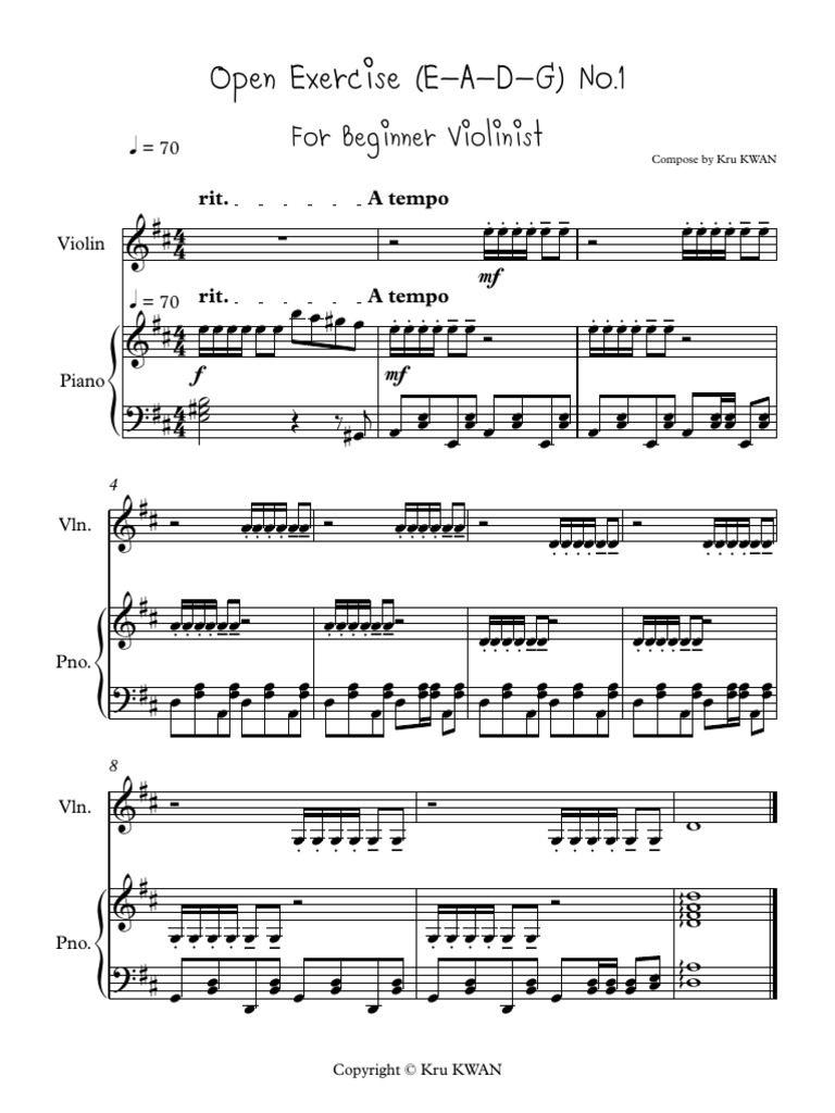 Open String Exercise No.1 Piano Accom-Violin | PDF | Musicology | Sound