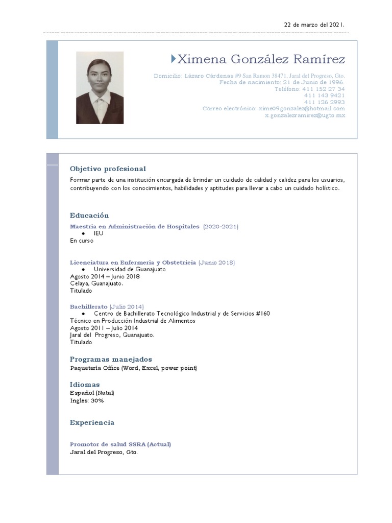 Currículum de Ximena González Ramírez | PDF | Hospital | Ciencias de la Salud