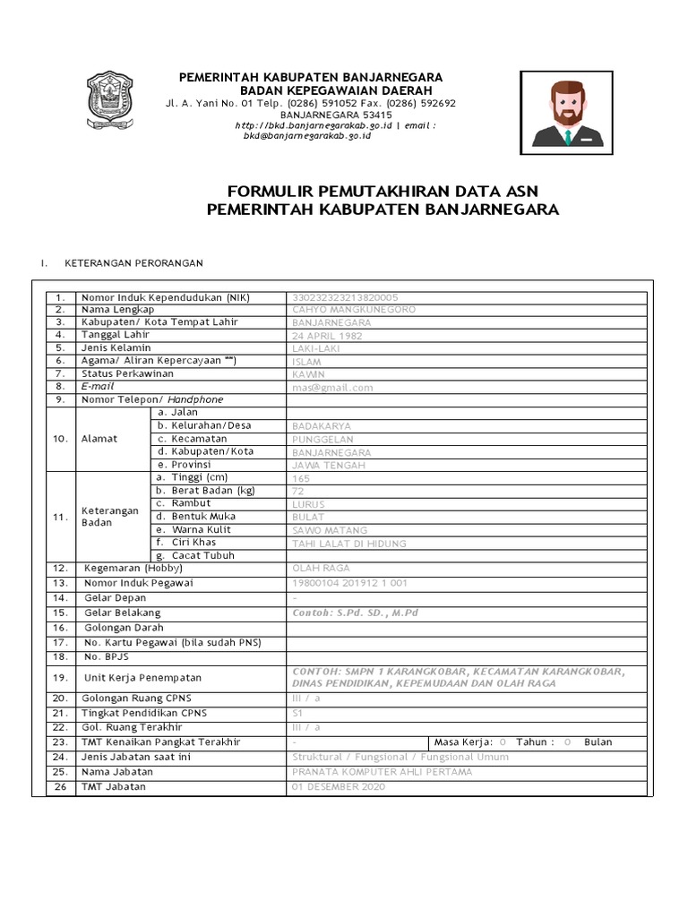 Formulir Pemutakhiran Data Asn Pemerintah Kabupaten Banjarnegara | PDF