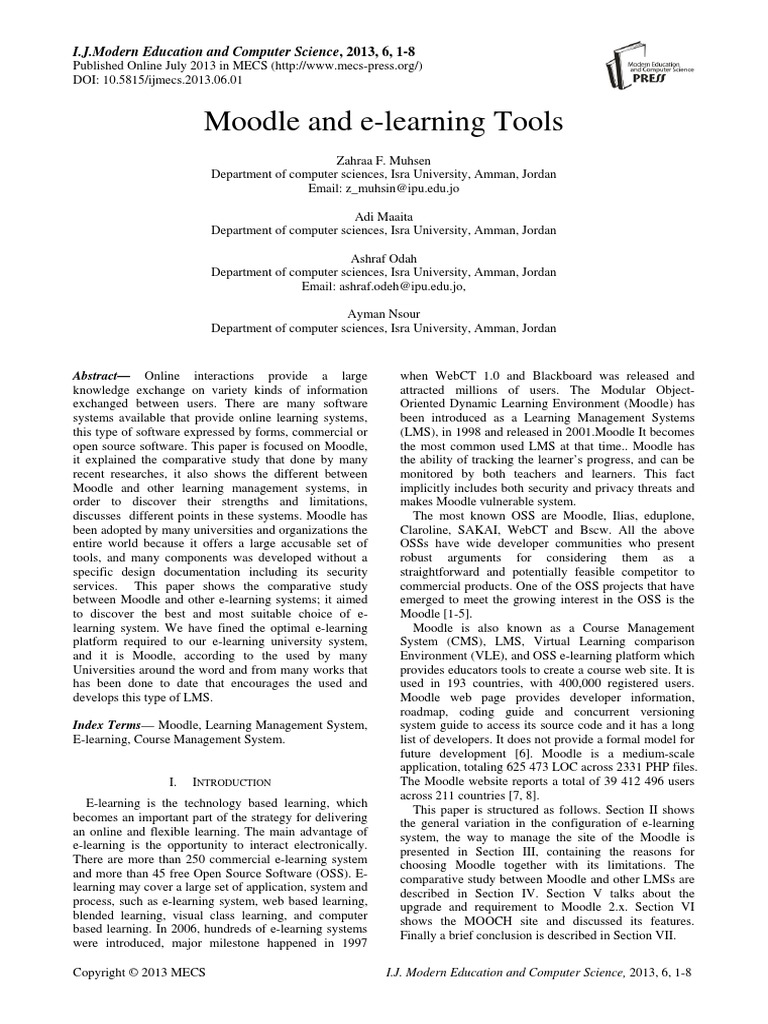 Moodle & E-Learning Tools | PDF | Educational Technology | Moodle