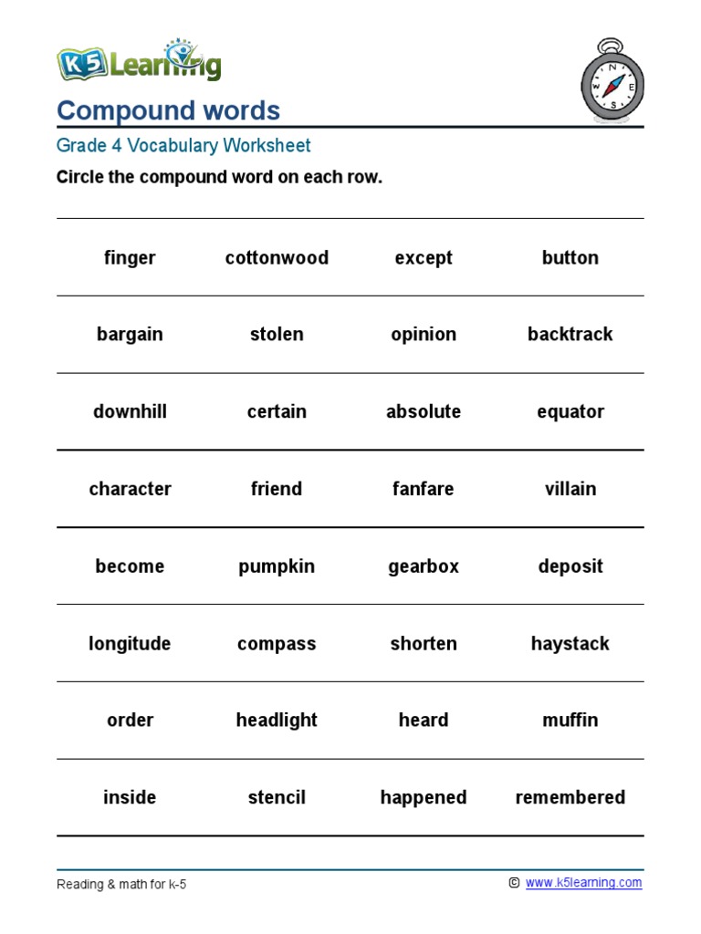 Grade 4 Compound Words 1 | PDF