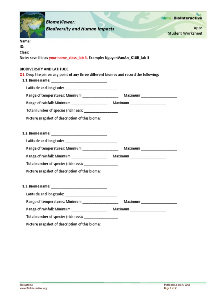 BiomeViewer Biodiversity Worksheet | PDF | Rain | Biodiversity