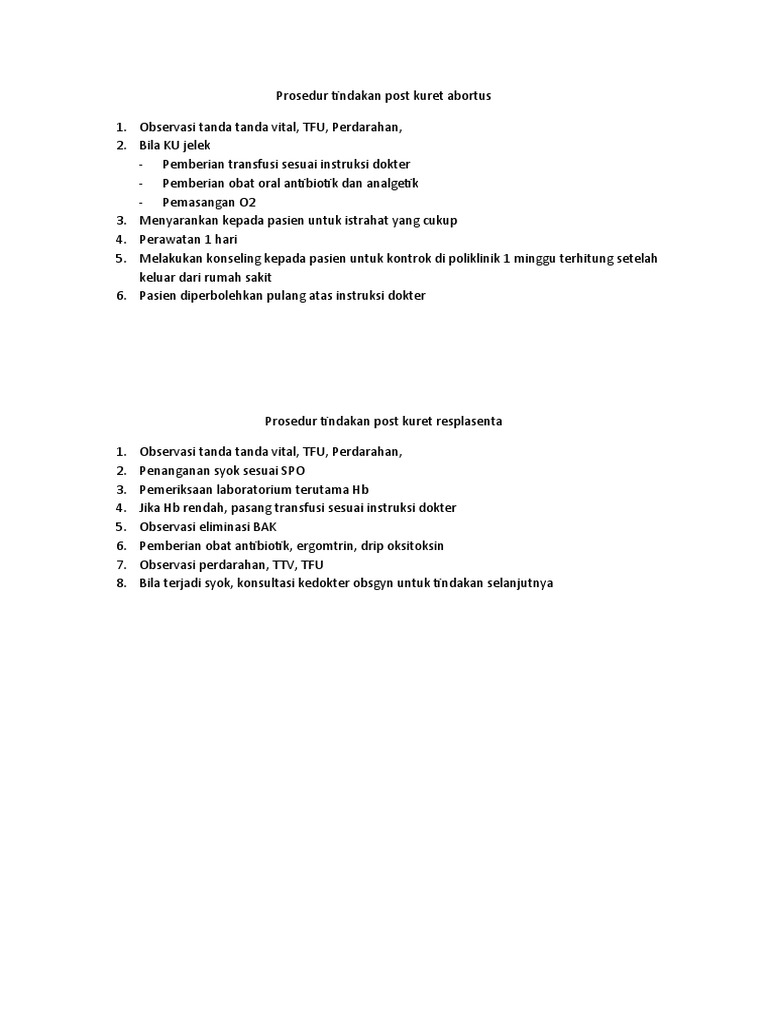 Prosedur Tindakan Post Kuret | PDF
