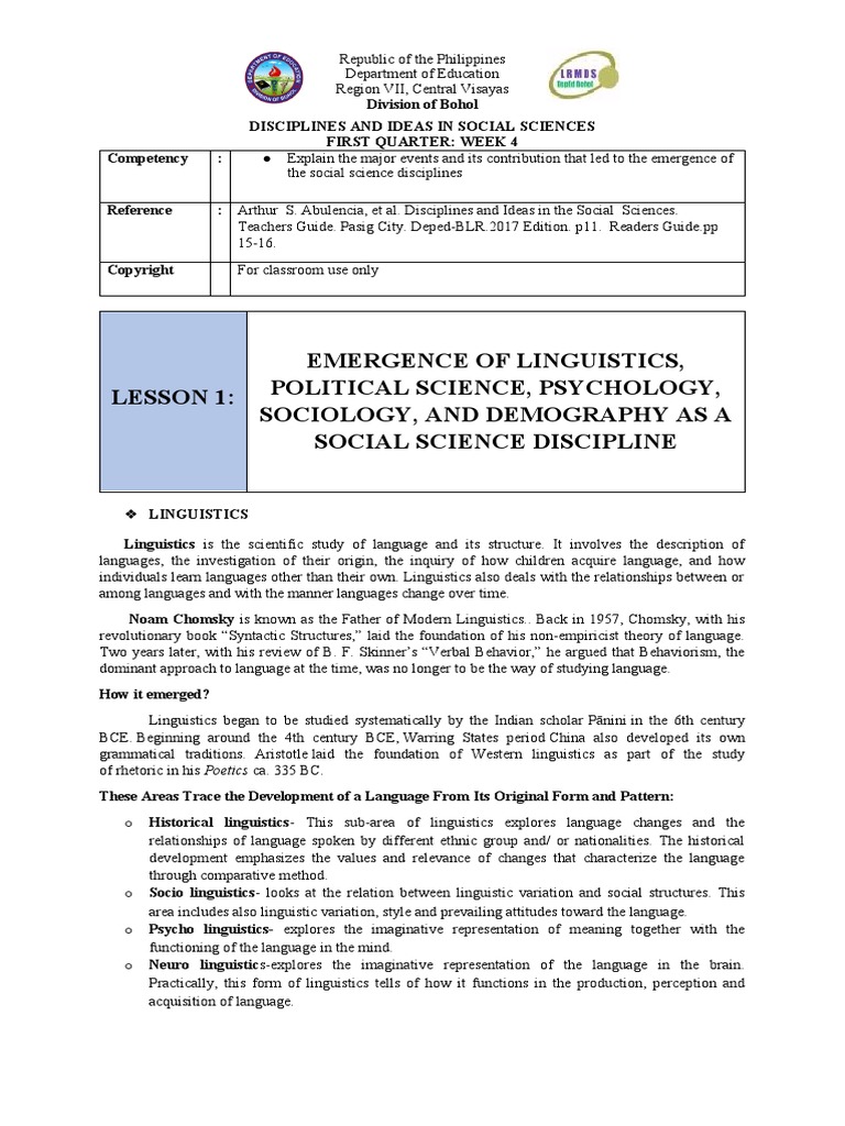 Shs Humss Diss q1 Wk4 | PDF | Linguistics | Psychology