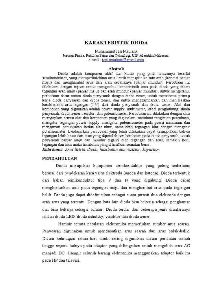 Jurnal Karakteristik Dioda | PDF