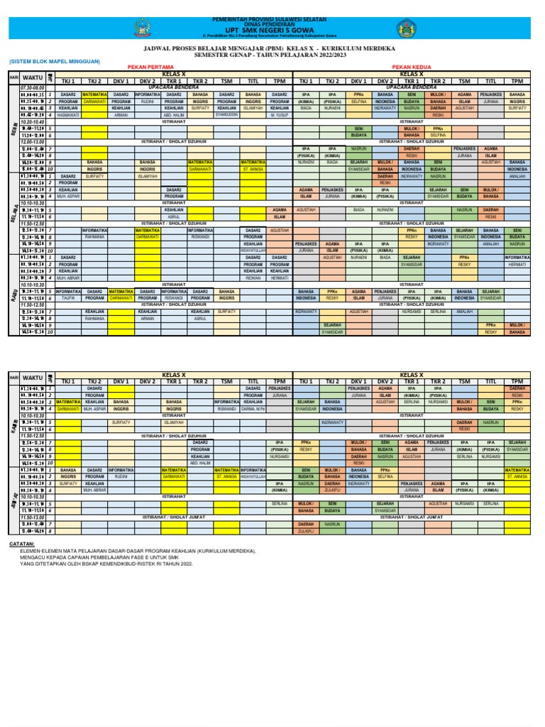 Jadwal PBM SMS Genap Tp. 2022-2023 - SMKN 5 Gowa | PDF