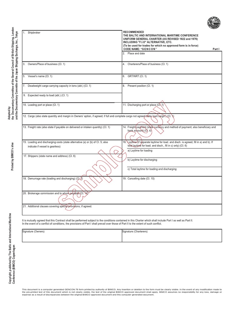 Sample Copy GENCON 76 | PDF | Shipping | Freight Transport