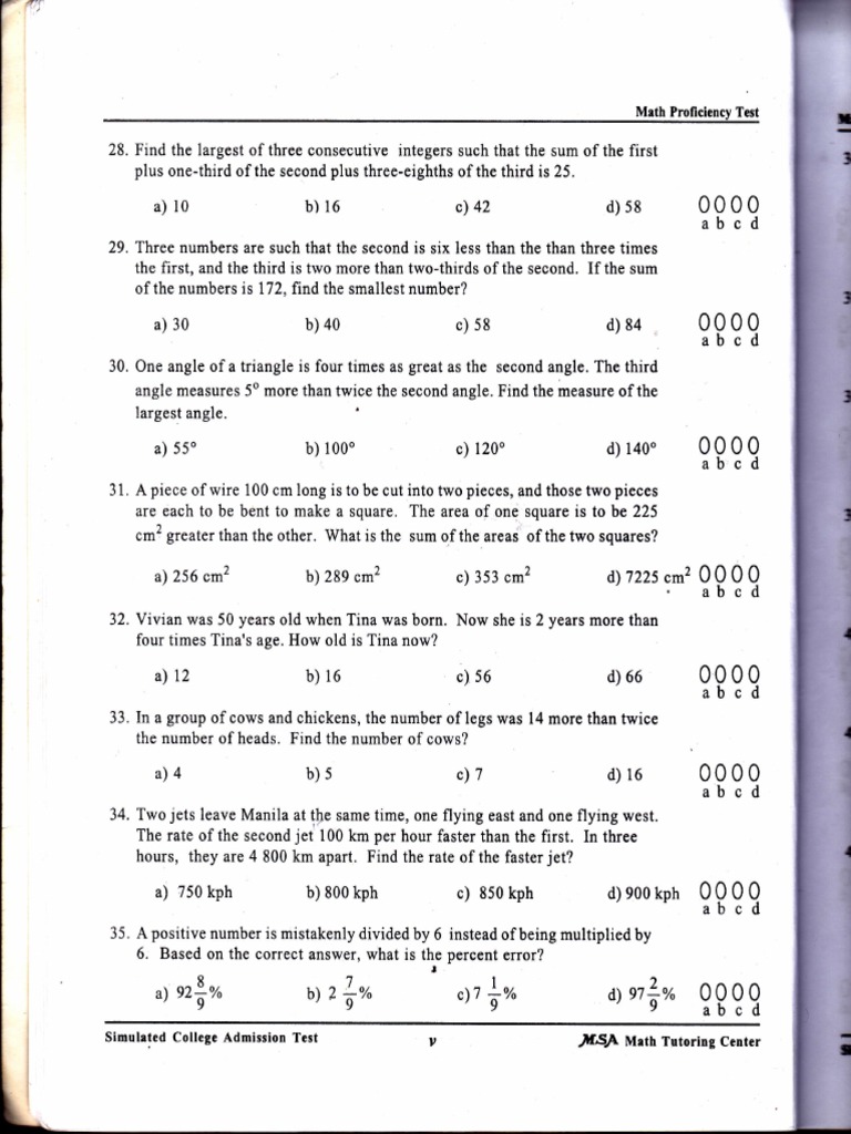 MSA Simulated UPCAT Problem IMG - 0011 | PDF | Number Theory | Arithmetic