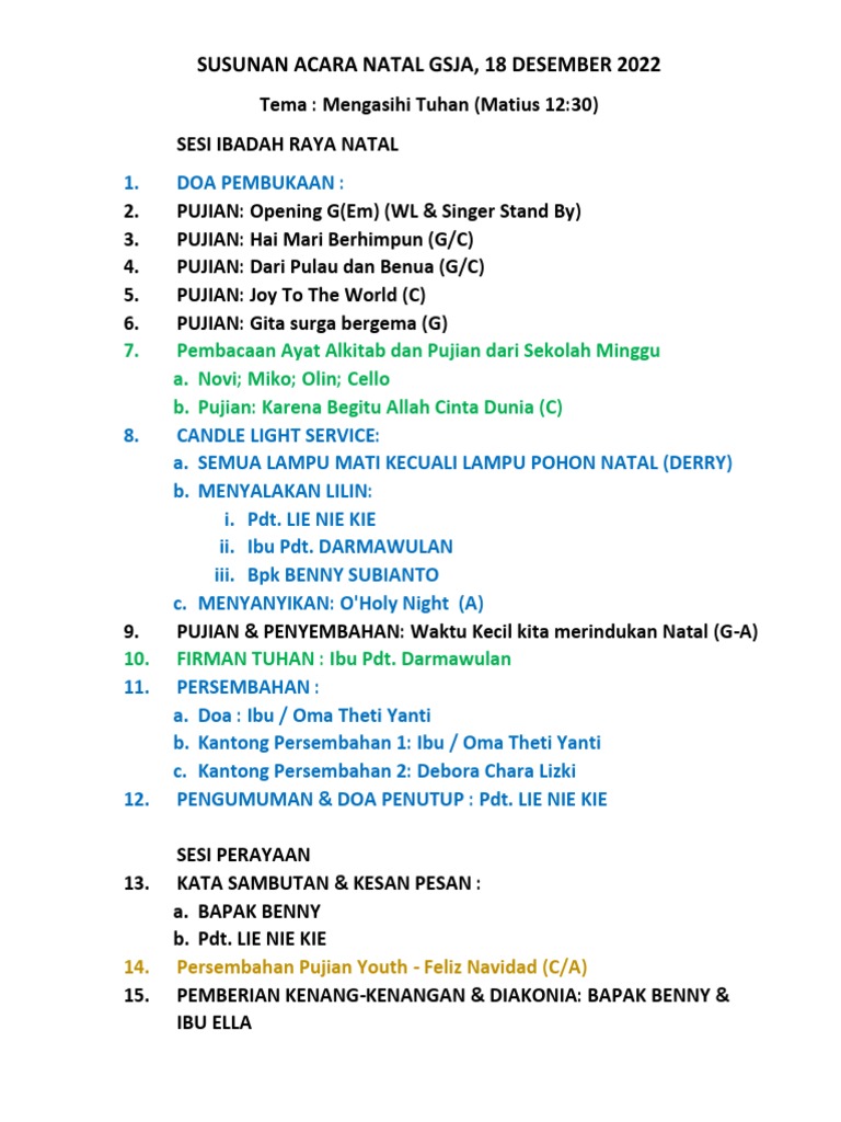 Susunan Acara Natal Gsja 2022 | PDF