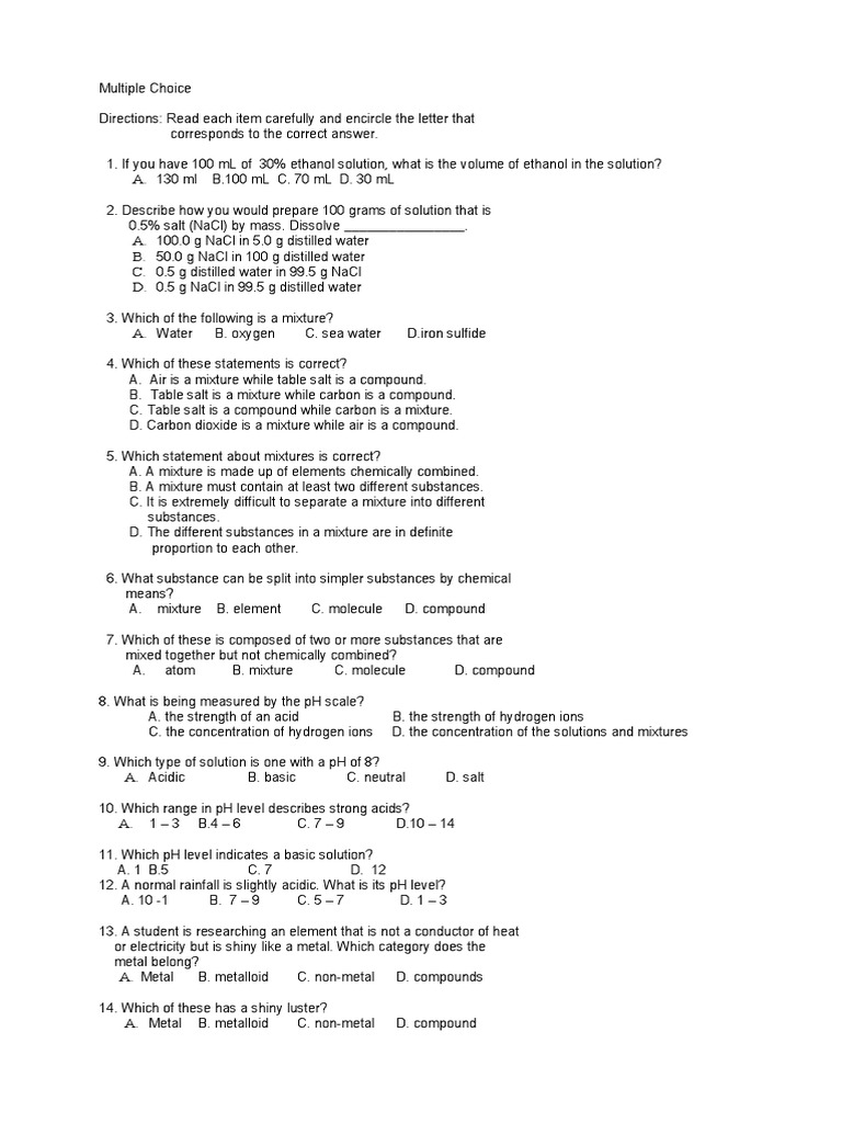 Science 7 1st Quarter Test | PDF | Chemical Compounds | Chemical Substances