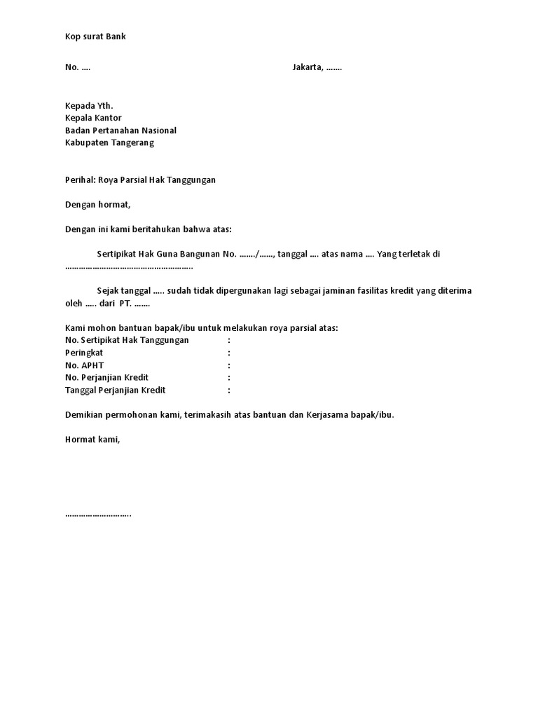 Contoh Surat Keterangan Lunas Dan Roya | PDF