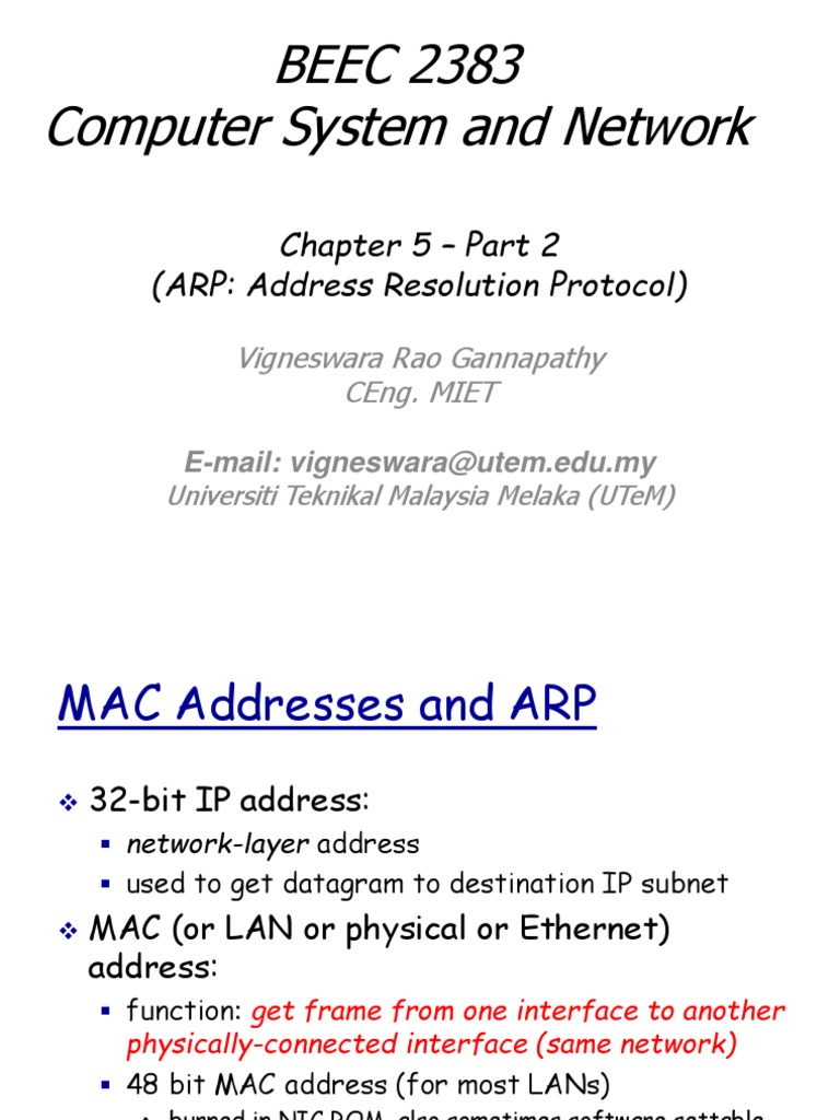 BEEC 2383 Chapter 5 - Part 2 (ARP) | PDF | Internet Protocols | Computer Network