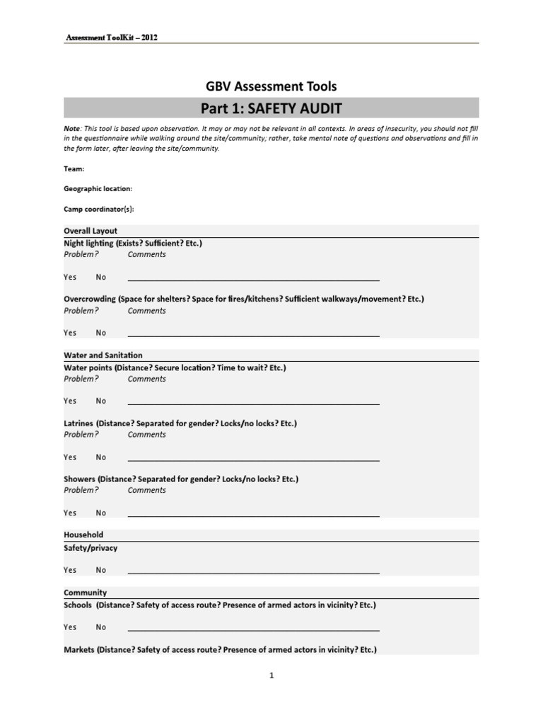 Safety Audit Tool - 2012 ENG | PDF | Health Sciences