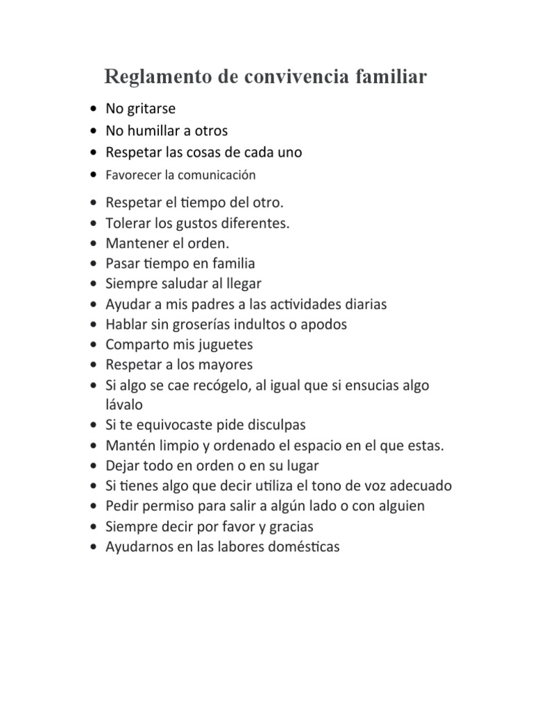 Reglamento de Convivencia Familiar | PDF