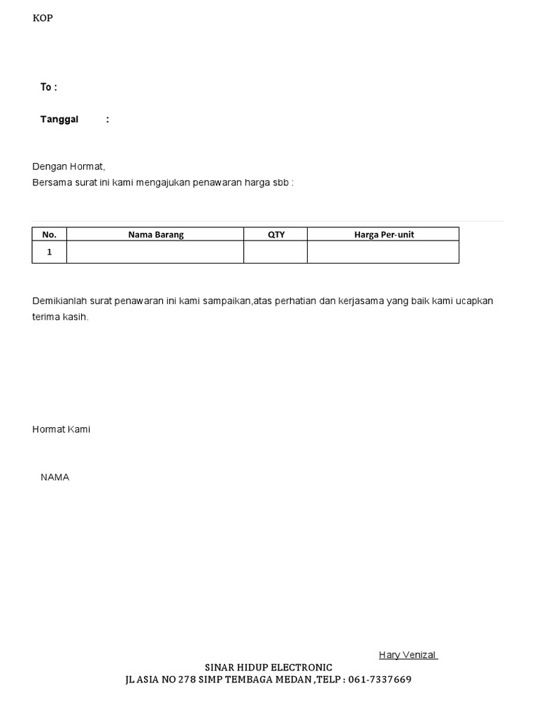 Contoh Penawaran Barang | PDF
