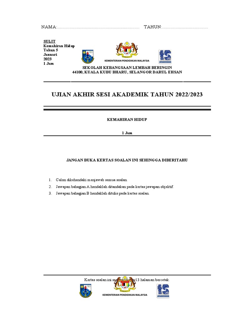 Contoh Muka Depan UASA SKLB | PDF