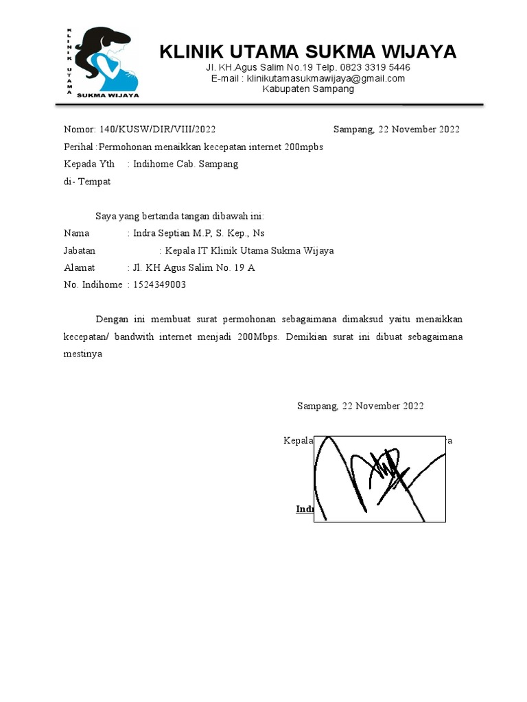 Surat Permohonan Indihome | PDF