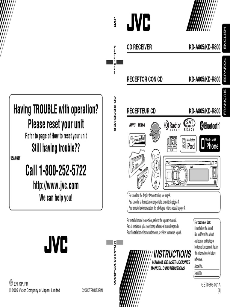 JVC Kd-r800 Car Radio | PDF | Bluetooth | Usb