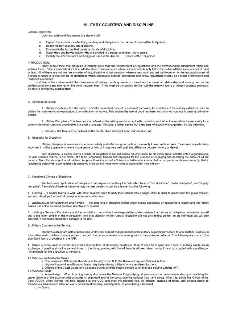 Military Courtesy and Discipline Overview | PDF | Disciplines | Military