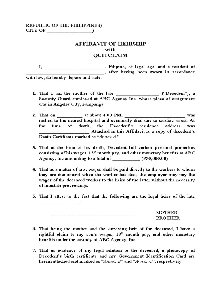 Affidavit of Heirship With Quitclaim | PDF | Affidavit | Inheritance Affidavit of Heirship With Quitclaim | PDF | Affidavit | Inheritance