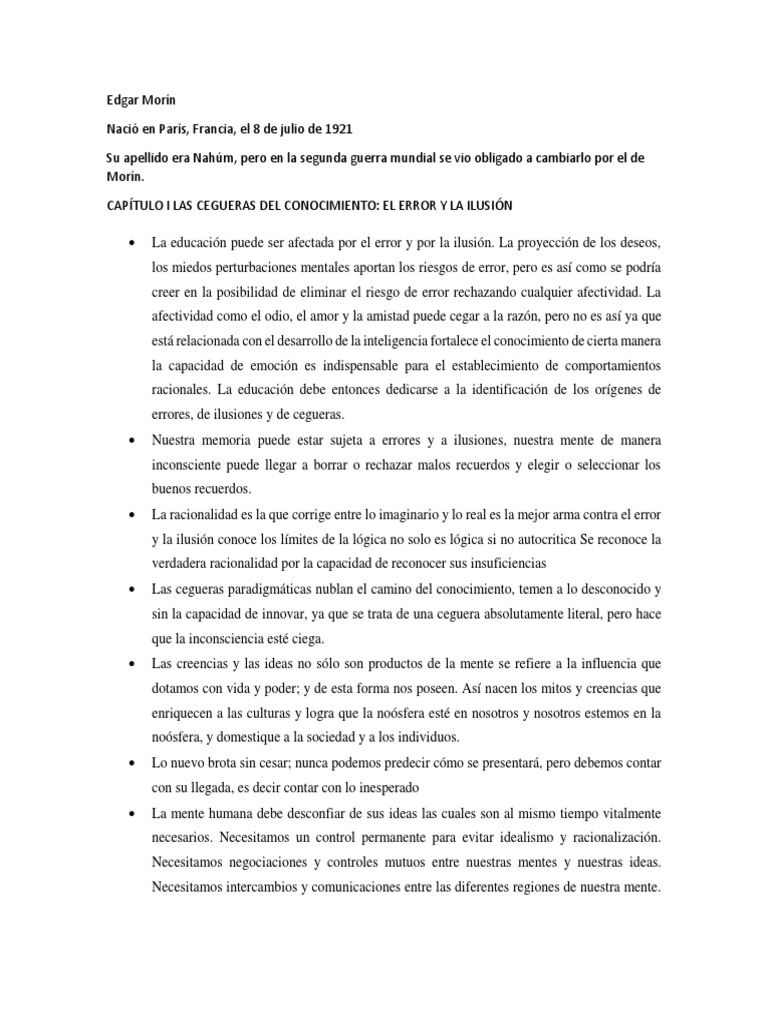 Edgar Morin y Sus Capitulos | PDF | Conocimiento | Mente