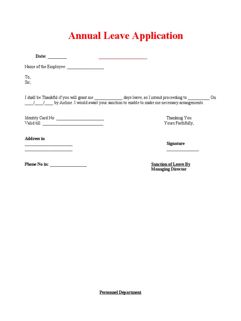 Annual Leave Application Form Template | PDF