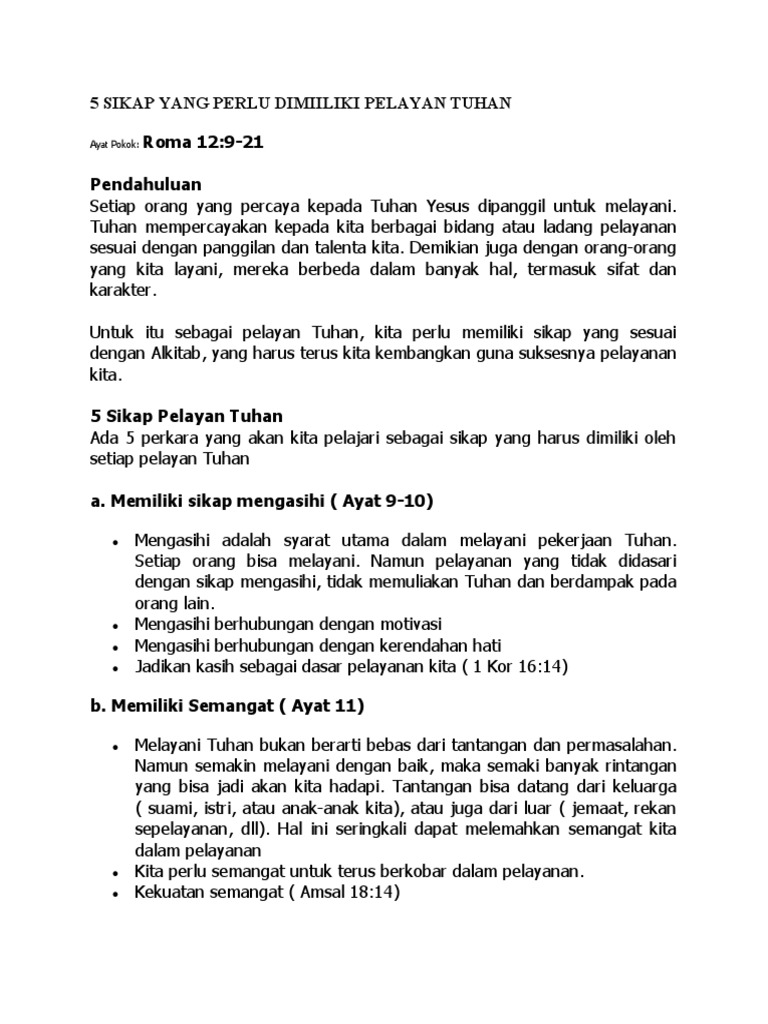 5 Sikap Yang Perlu Dimiiliki Pelayan Tuhan | PDF