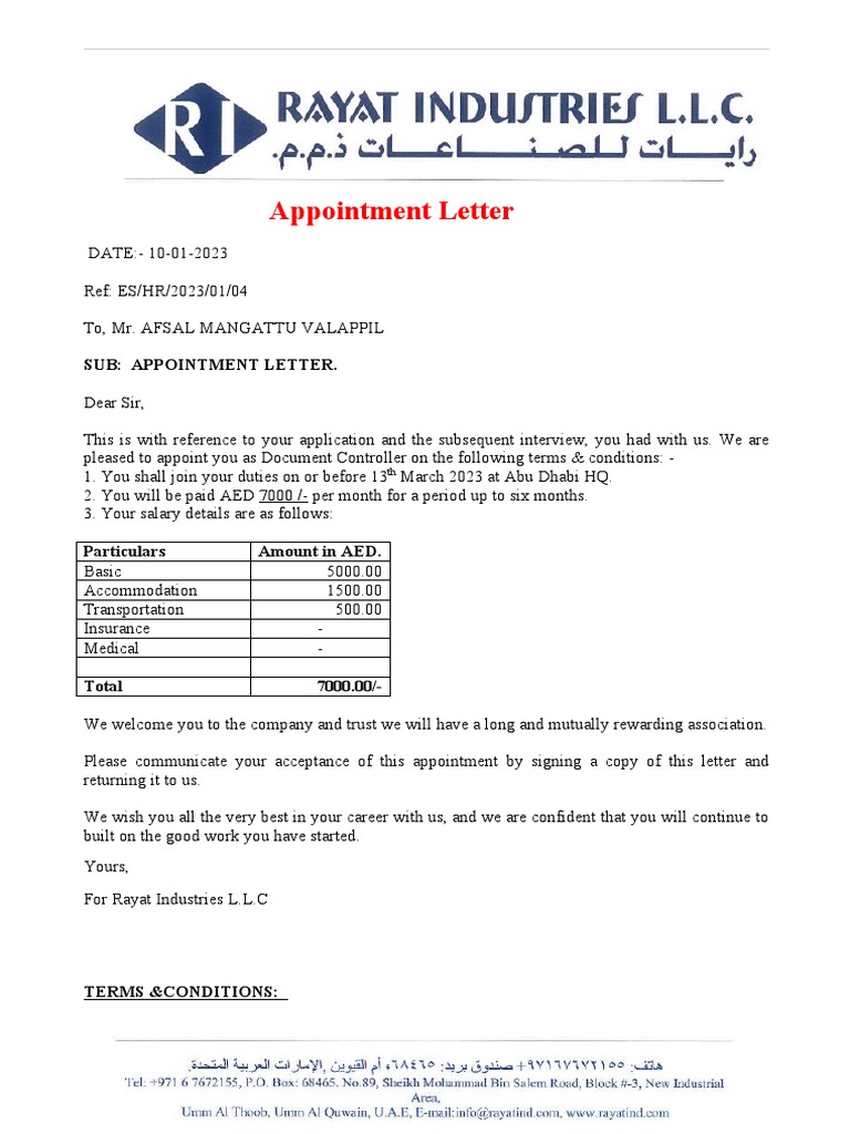 2 Appointment Letter | PDF | Employment | Salary