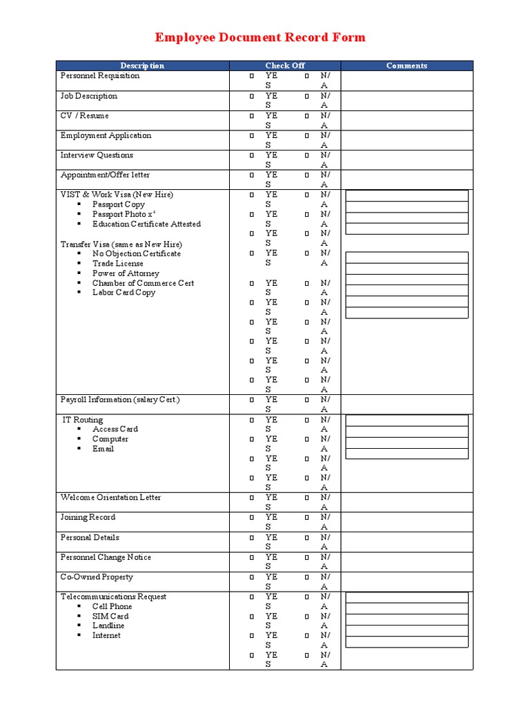 Employee Document Record Form | PDF | Business