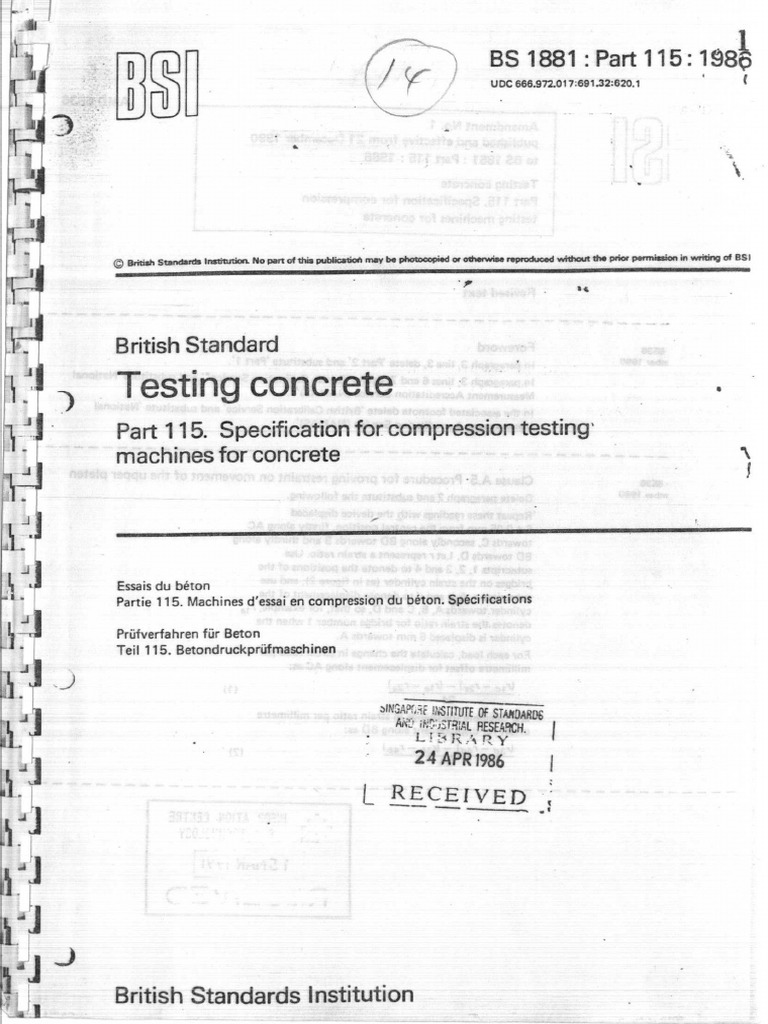 BS 1881 - 115 - 1986 Specification For Compression Testing Machines For ...